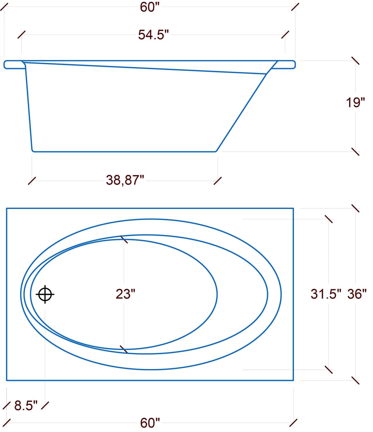 36x60 Oval Bathtub BR-24 - BathTubs.com